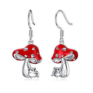 Frog Mushroom Earrings S925 Sterling Silver Cute Mushroom Dangle Earrings Mushroom Earrings Jewelry Gifts for Women