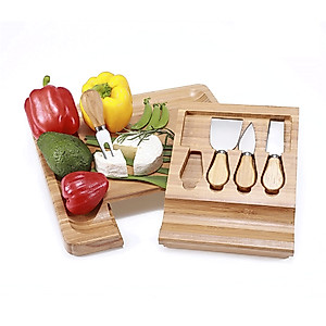 Cheese Board and Knife Set | Charcuterie Board | Bamboo Cheese Tray with Cheese Knives Sets | Large Wooden Cheese Plate and Cheese Platter Board Set | Cheeseboard Gift Set 50th Birthday | Wedding Gift