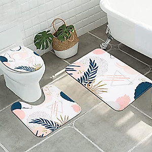 Alishomtll 4 Pcs Abstract Mid Century Shower Curtain Set with Rugs, Pink Plant Bathroom Set with Shower Curtain and Rugs, Minimalist Boho Bathroom Sets Decor Aesthetic