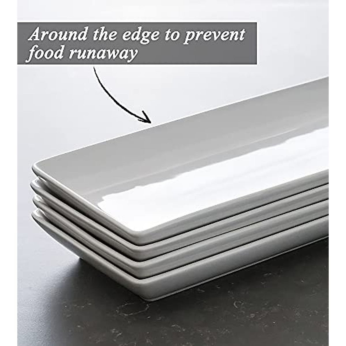 LAUCHUH Porcelain Serving Platter Rectangular Plate / Tray for Party, 14-Inch Large White Microwave And Dishwasher Safe Set of 4