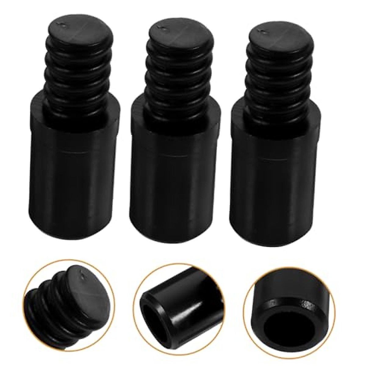Cabilock 3pcs Mop Head Whisk Broom Handle Threaded End Threaded Handle Tips Handle Tips for Extension Poles Push Broom Handle Threaded Tip Repair Kit Tips for Handle Connector Plastic Black