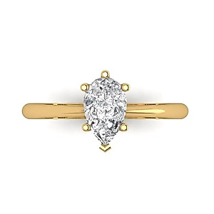 Clara Pucci 1.0 ct Pear Cut Genuine Lab Grown Diamond SI1-SI2 18K Yellow Gold Solitaire Bridal Wedding Engagement Designer Ring size 11