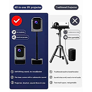 4k Projector HD 1200ANSI Portable Projector, 3D Projector All-in-one Lift, 300-inch Giant Screen Projector, Indoor and Outdoor use is Very Convenient (White)