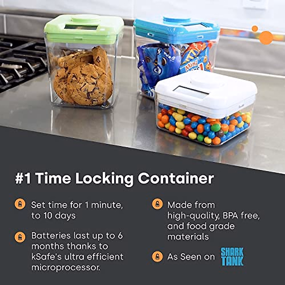 Cell Phone Lock Box with Timer - Phone Jail Timed Lock Box - KSafe Time Lock Box for Snacks, Food & Cell Phones - Phone Safe Box with Timer & Snack Lock Box (Medium, Blue Lid + 5.5” Clear Base with Access Port)