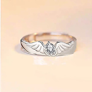 Angel Devil Matching Promise Rings for Couples Sterling Silver Plated Engagement Wedding Ring Open Band Sets for Him and Her Cubic Zirconia Crystal Jewelry Gift for Girlfriend Boyfriend Valentine's