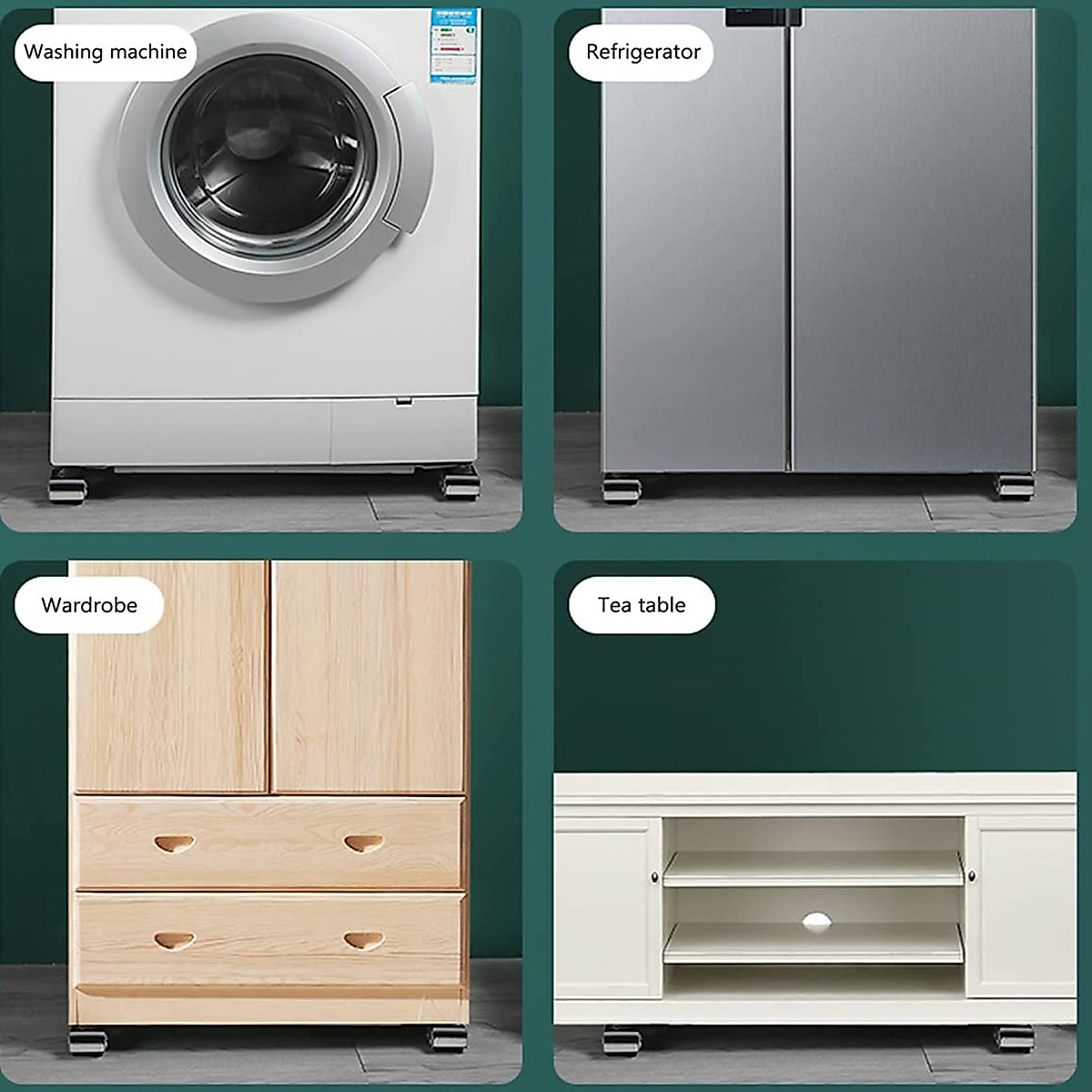 XUQU Mini Fridge Stand with Wheels Washing Machine Stand Movable Adjustable Refrigerator Base with Brake Extensible Appliance Rollers Heavy Duty is Suitable Pack of 2