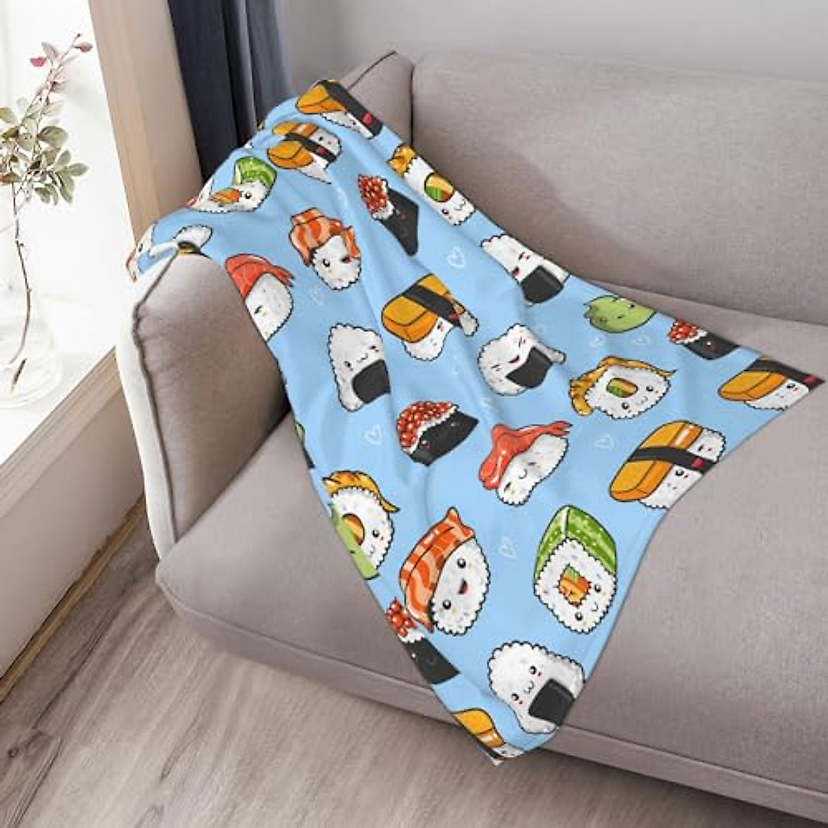 Sushi Cute Pattern Blanket, Soft Blankets Flannel Bed Throw Cozy Lightweight Plush Gifts for Women Men Boys Girls Kids Sofa Couch Bedroom Living Rooms Warm All Season, Home Decor, Small 50"x40"