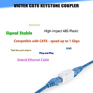 VICTEK Female to Female Cat6 Keystone RJ45 Couplers, 10 Pack, White, Tablet