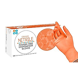 ASAP Orange Nitrile Powder Free Examination Gloves, Disposable, 4.5 mil, Orange (Box of 100) (Medium)