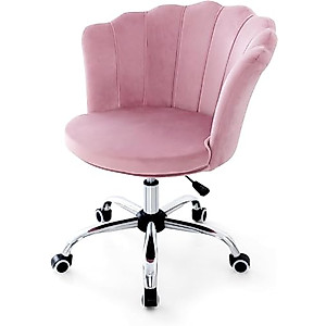 Nightcore Vanity Chair, Upholstered Cute Desk Chair, Swivel Height Adjustable Vanity Chair, Desk Chair Comfy, Shell Back Makeup Chair, Pink Desk Chair Cute w/Wheels for Girls Women