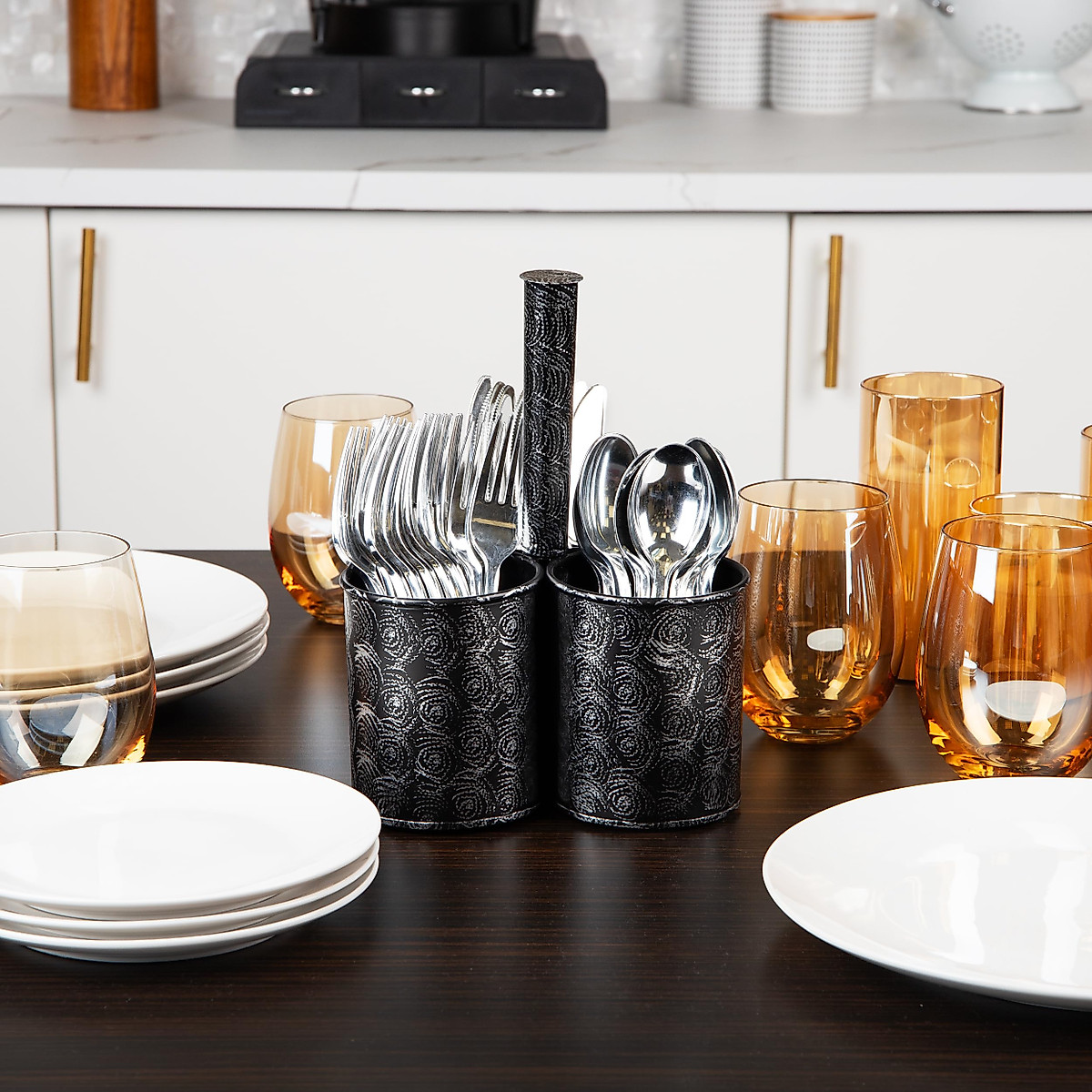 Mind Reader 3-Compartment Caddy Utensil Holder, Black