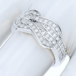 PRSTANI Sterling Silver Tie the Love Knot Full of Round Brilliant Cut Genuine Moissanites Promise Ring Wedding Band (3.5)