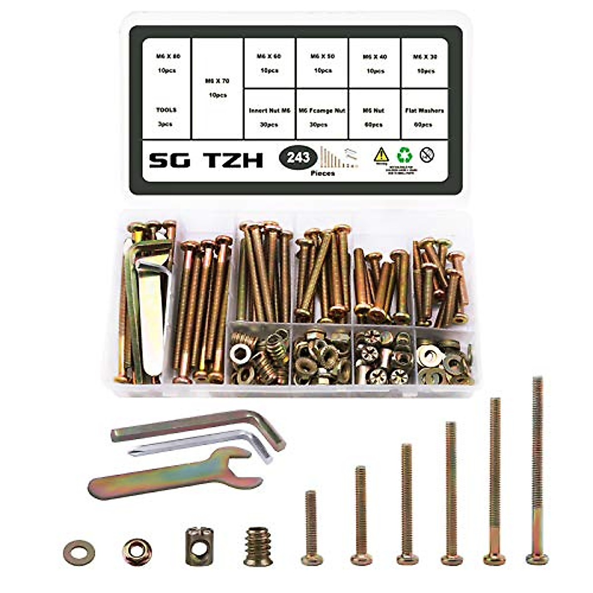 243PCS M6 Kit Crib Screws Baby Bed Screws Hardware Replacement Kit, Hex Socket Head Cap Screws Nuts for Furniture Beds Crib by SG TZH