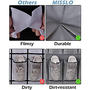 MISSLO Over The Door Shoe Organizer Hanging Closet Holder Hanger Storage Bag Rack with 24 Large Mesh Pockets, Gray