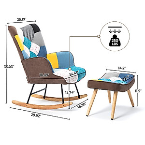 Unovivy Rocking Chair with Ottoman, Upholstered Nursery Armchair with Foot Rest, Nursing Glider Rocker with Backrest & Wooden Base, Small Gliding Seat for Bedroom, Living Room, Balcony