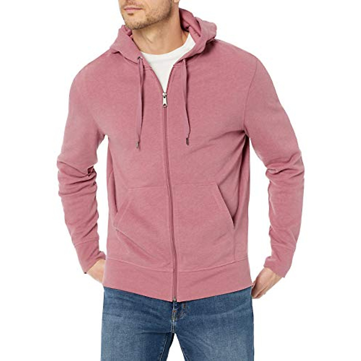 Amazon Essentials Men's Lightweight French Terry Full-Zip Hooded Sweatshirt, Pink, Large