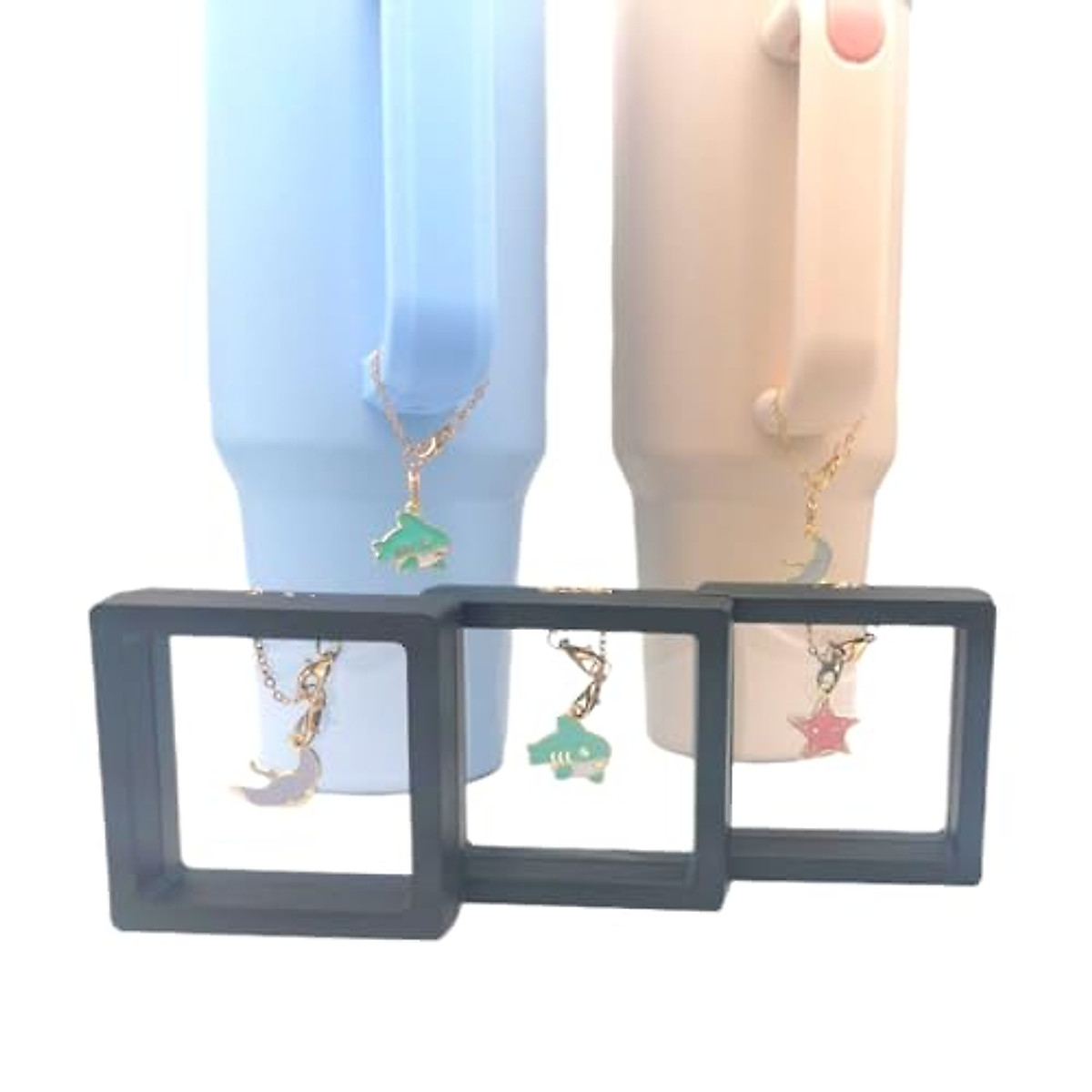 ZHU IN SY Stanley Cup Accessories Charms, Handle Charm for Tumbler/Water Bottle Personalized, Water Cup Identification Metals Name Plate/Simple Modern (Blue-Green Jellyfish)