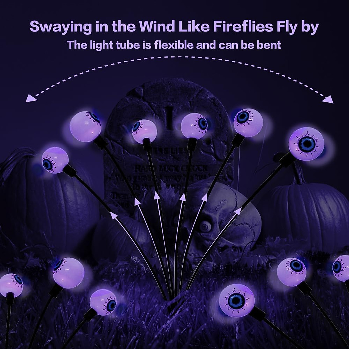 2PACK Scary Eyeballs Solar Garden Lights Halloween Decorations Outdoor,Swaying Firefly with 12LED Purple Spooky Lights - Waterproof Ornaments Solar Halloween Lights for Lawn, Patio, Party Decor