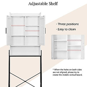 Over The Toilet Storage Cabinet, Bathroom Organizer Shelf, Toilet Storage Rack with 2 Curtained Doors for Bathroom Washroom…