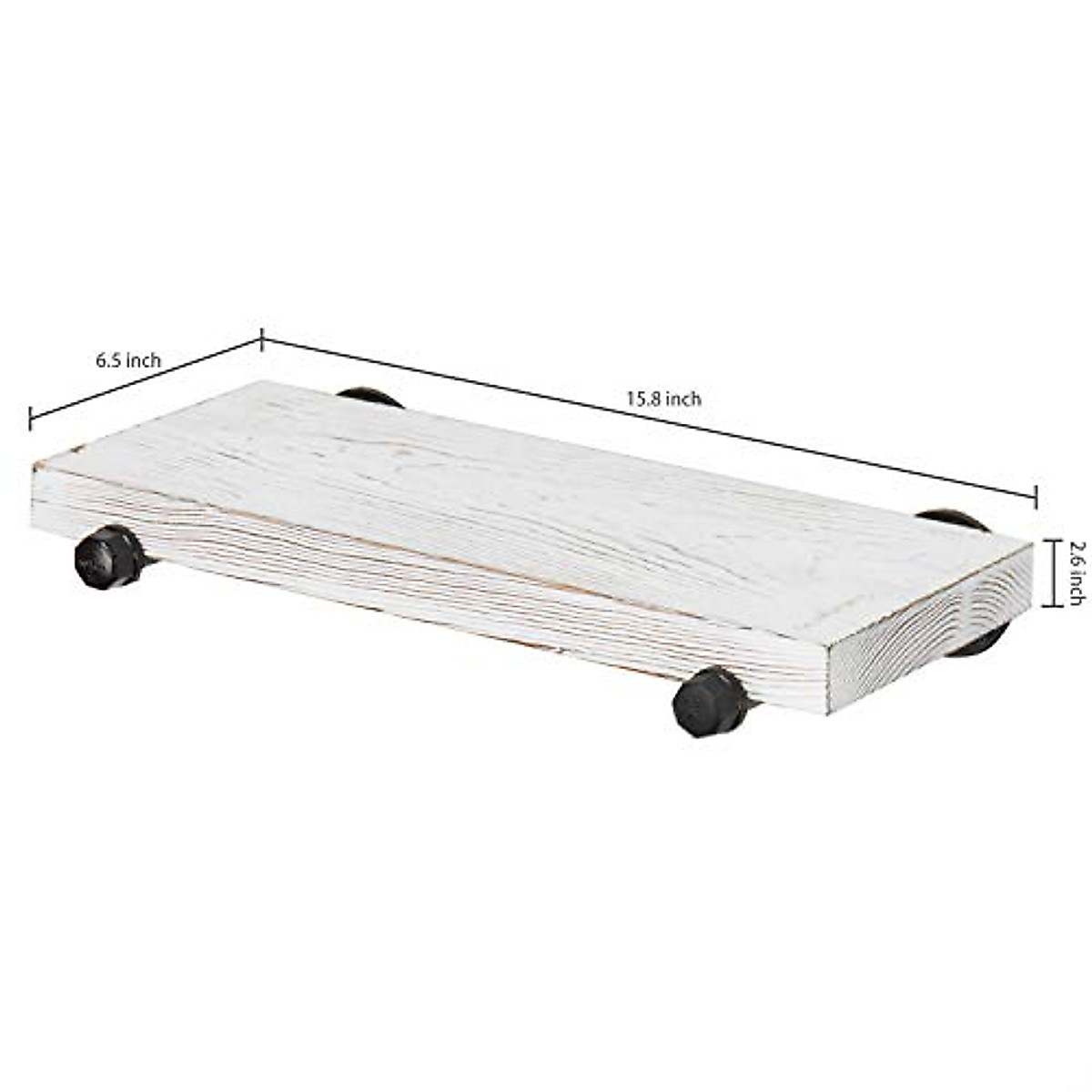 MyGift 16-Inch Rustic White Wood Wall-Mounted Floating Shelves with Black Metal Pipe Brackets, Urban Industrial Wall Hanging Storage and Display Shelf, Set of 2