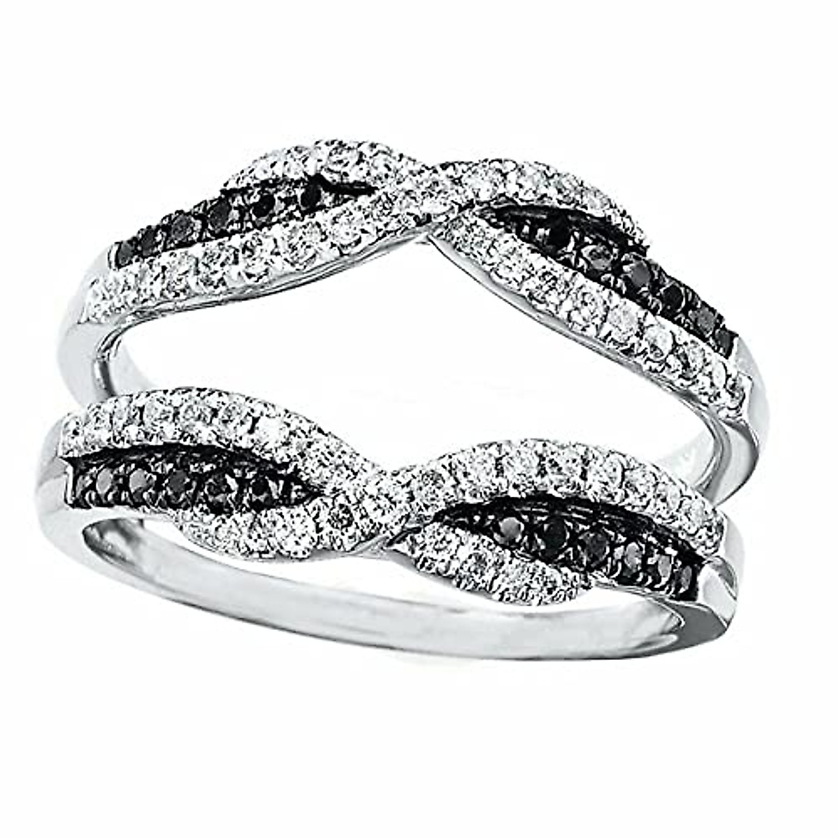 2 Ct Round Shape White & Black Cubic Zirconia Enhancer Wedding Engagement Wedding Ring In 14K White Gold Plated 925 Sterling Silver (2 Cttw) Ring Size - 5.5