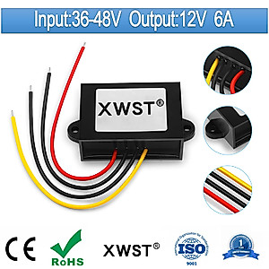 XWST DC/DC Converter Regulator 36V 48V Step Down to 12V 6A 72W Reducer Buck Power Converter Waterproof Module Transformer for Golf Cart Club Car