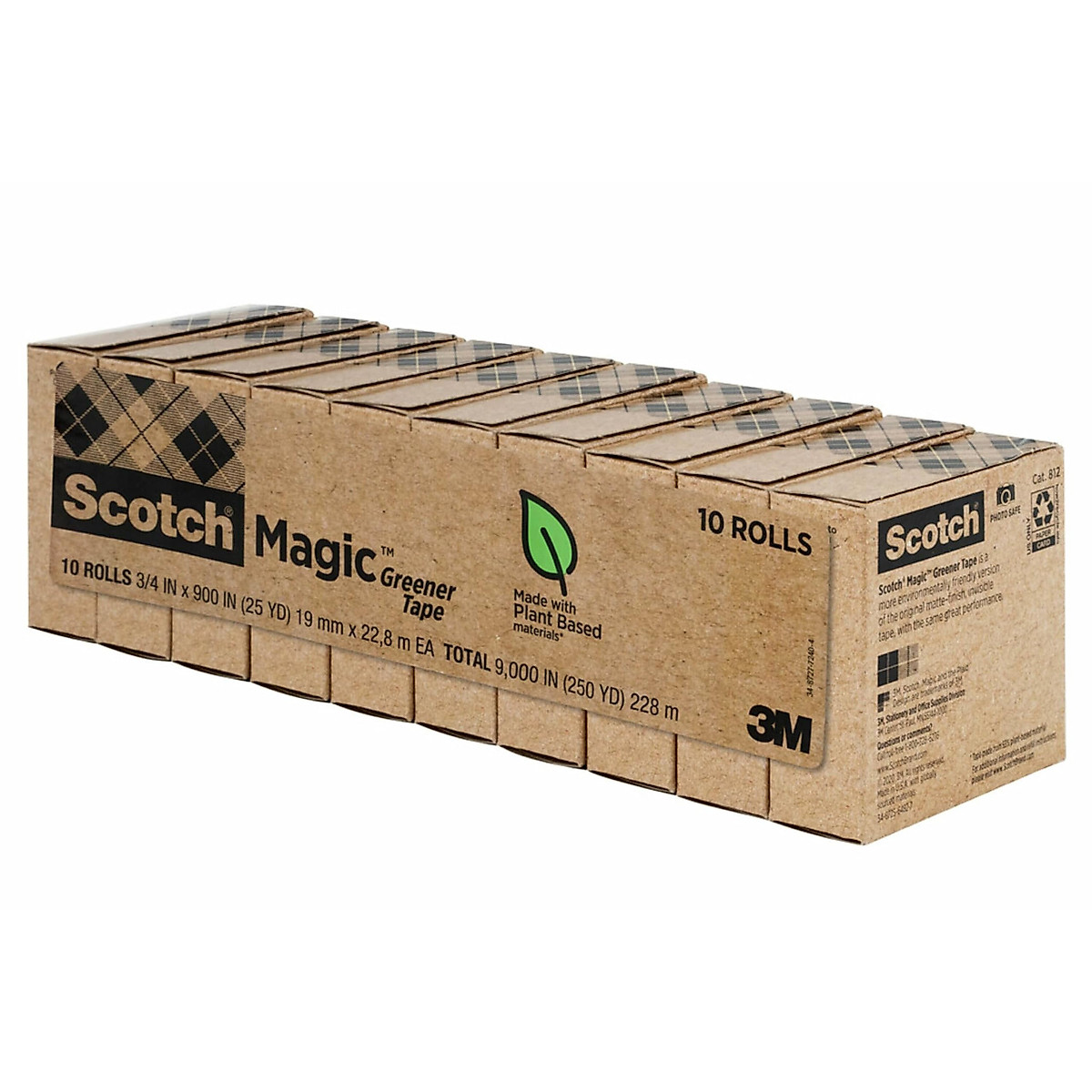 Scotch Magic Greener Tape, 10 Rolls, Numerous Applications, Invisible, Engineered for Repairing, 3/4 x 900 Inches, Boxed (812-10P)