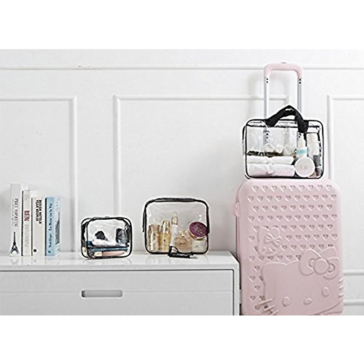 mkki 3pcs Clear Portable Makeup Cosmetic Toiletry Travel Bath Wash Storage Bag Transparent Waterproof Pouch Organizer Make Up Bag