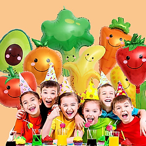 8Pcs Vegetable Fruit Foil Balloons Corn Carrot Orange Tomato Broccoli Strawberry Banana Orange Avocado Mylar Foil Balloons Party Decortions for Birthday Baby Shower