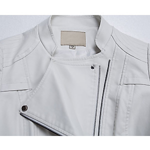 chouyatou Women's Fashion Tailored Zip-Up Faux Leather Quilted Racer Jacket (X-Small, White)