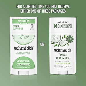 Schmidt's Aluminum-Free Vegan Deodorant Fresh Cucumber 4 Count for Women and Men, with 24 Hour Odor Protection, Natural Ingredients, Cruelty-Free, 2.65 oz