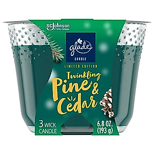 Glade Candle Twinkling Pine & Cedar, Fragrance Candle Infused with Essential Oils, Air Freshener Candle, 3-Wick Candle, 6.8 Oz