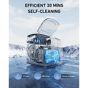 EASYERA Ice Maker Countertop, Portable Ice Machine 9 Cubes in 6 Mins, 26 lbs in 24 Hrs, Two Sizes of Bullet Ice Self-Cleaning with Ice Scoop, Bag, and Basket, for Kitchen, Party, RV, Bar-White