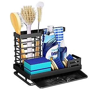 Meritpick Sink Caddy Kitchen Sink Organizer, Sponge Holder for Kitchen Sink, Kitchen Sink Sponge Holder with Removable Drain Pan for Sponge, Brush, Bottles,Dish Soap (A)