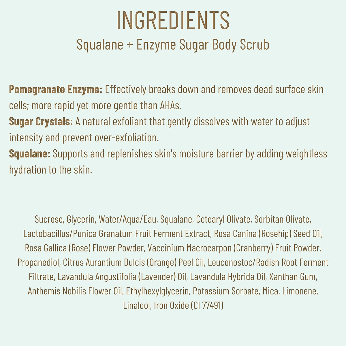 Biossance Squalane + Enzyme Sugar Body Scrub. A Powerful Yet Gentle Exfoliator with Pomegranate Enzymes to Smooth, Soften and Hydrate without Stripping Skin (6.76 fl oz)