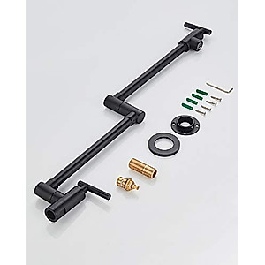 PHASAT Pot Filler Faucet,Black Pot Filler Wall Mount,Brass Kitchen Faucet Folding Stretchable with Double Joint Swing Arm,2 Handles with 2 Cartridges,Single Hole,Matte Black,PTZH01C