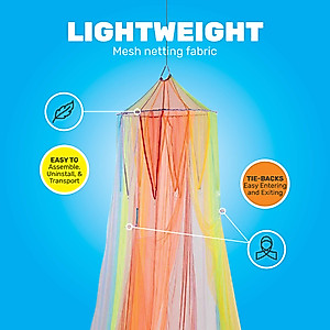 Constructive Playthings Rainbow Retreat Kids Canopy,Decorative, Fun Space Hanging Bed Canopy for Bedrooms, Optimize Classroom Space or Play Space, Mesh Netting, Built In Loop, Easy Assembly, All Ages