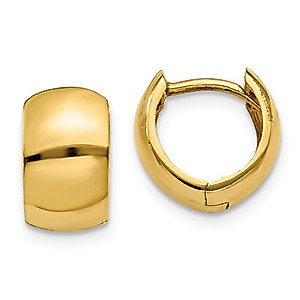 Tiny 14K Gold Wide Hinged Huggie Hoop Earrings .40 in (10mm) (6mm Wide) (Yellow Gold)