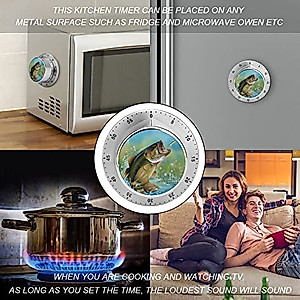 Bass Fishing 60 Minute Timer Stainless Steel Wind Up Timer Magnetic Timer Time Management for Cooking Kitchen