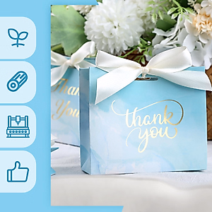 VGOODALL 24PCS Small Thank You Gift Bags, Mini Party Favor Bags Light Blue Candy Bags Treat Boxes Paper Gift Bags with Bow Ribbon for Wedding Bridal Baby Shower Birthday Party