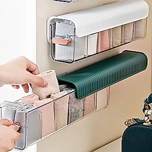 MEUMITY Wall Mounted Transparent Storage Box,Multifunction Organizer Punch Free 6 Cell Drawer Organizers Hanging Storage Box for Data Cable Underwear Socks Kitchen,White