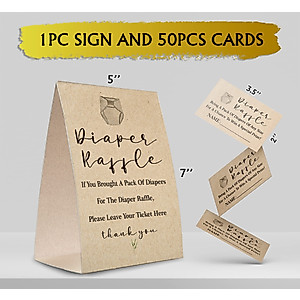 Tesedupoole Kraft Paper Diaper Raffle Sign,Diaper Raffle Baby Shower Game Kit (1 Standing Sign + 50 Guessing Cards),Baby Showers Decorations,Card for Baby Shower Game to Bring a Pack of Diapers-NPZ03