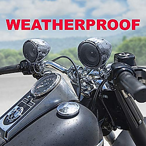 BOSS Audio Systems MC420B 3 Inch Motorcycle Speakers and Amplifier Audio Sound System – Class D Compact Amplifier, Weatherproof, Volume Control, ATV UTV Compatible, For Stereo, Tweeters