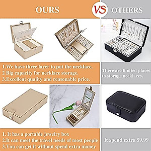 KUDASUY Jewelry Box For Women Girl Girlfriend Wife Velvet Jewelry Box Organizer Large Leather Jewelry Organizer with Removable Tray and Portable Travel Case(classic gold)