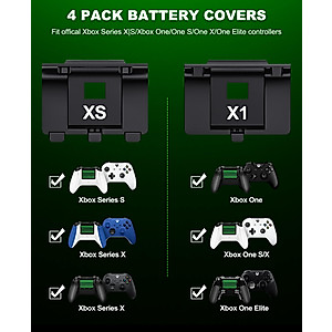 EXTREMECOOL Rechargeable Xbox Controller Battery Pack for Xbox Series X|S/One S|X/One Elite Controllers, Xbox Play and Charge Kit Incl. 2x3600mWh X-1 Batteries, 4X Battery Covers, Xbox 360 Skins