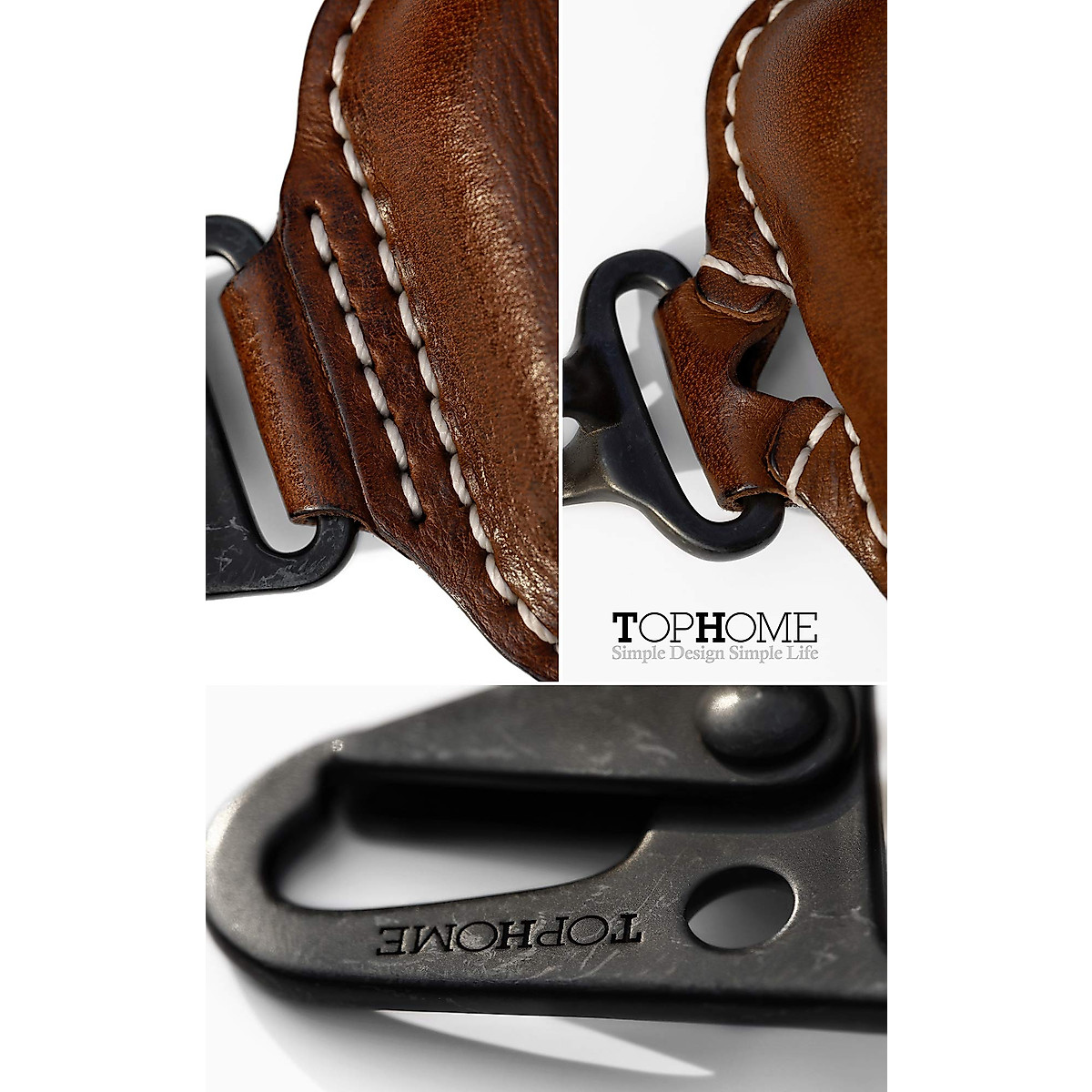 TOPHOME AirPods Pro Leather Case, Premium Genuine Leather Cover for AirPods Pro Case with Fine Copper Carabiner/Earbuds Accessories (Coffee,1 Piece)