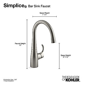 KOHLER 22034-VS Simplice Single-Handle Bar Sink Faucet, Secondary Kitchen Faucet, Bar Faucet, Vibrant Stainless