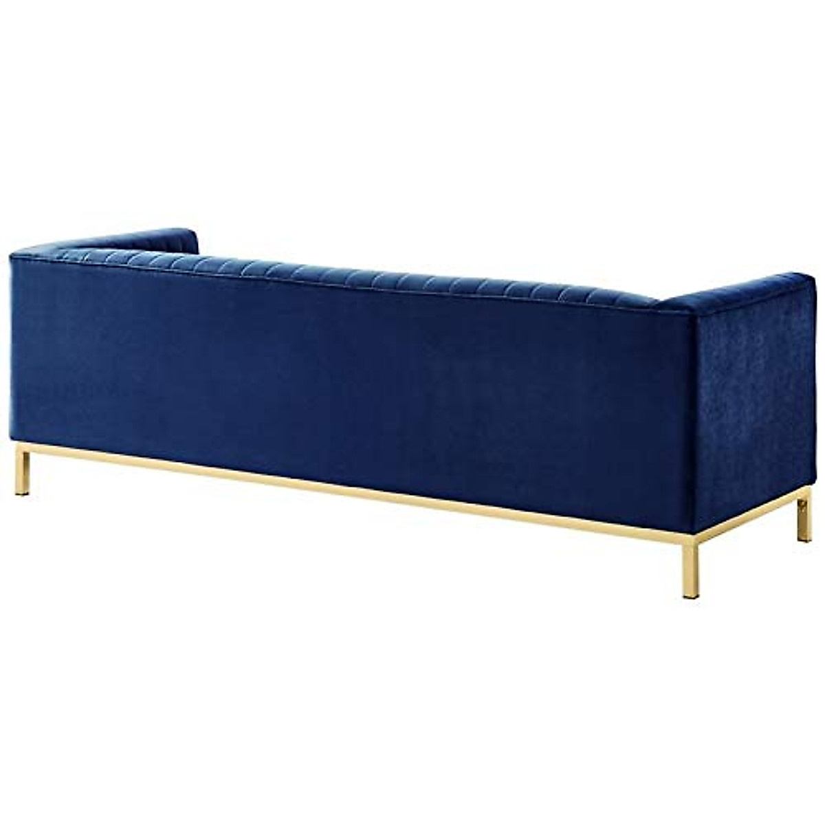 Posh Living Hayden Velvet Tuxedo Sofa with Y-Metal Base in Navy Blue/Gold