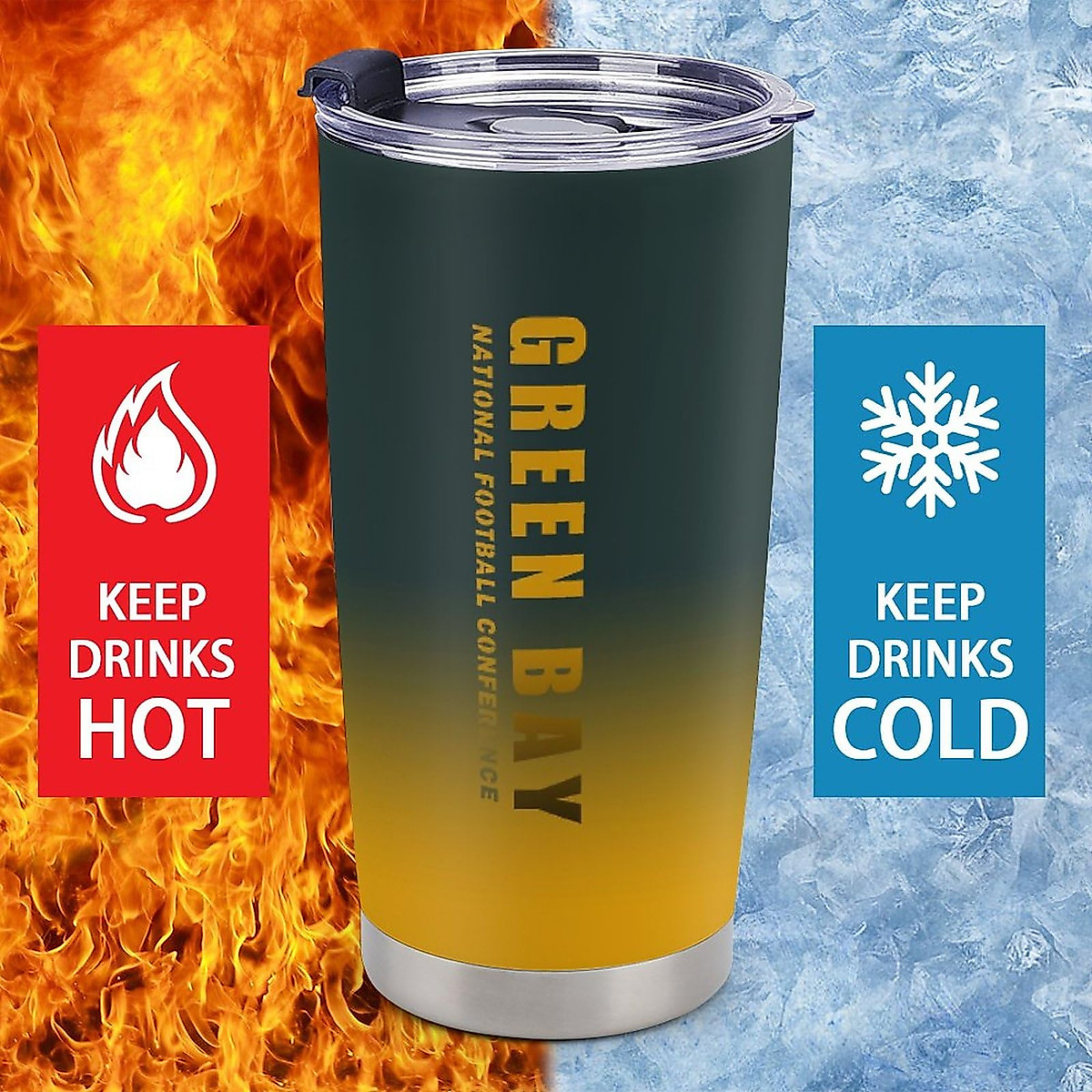 Custom Green Bay Tumbler 20oz Stainless Steel with Lid & Straw Personalized Football Fans Gifts for Women Men Travel Cup Insulated Tumbler Add Name Number