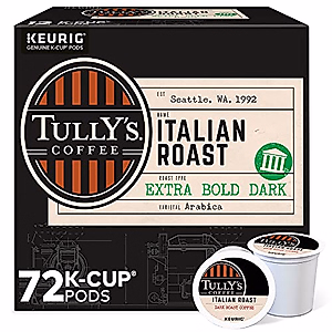 Tully's Coffee Italian Roast, Single-Serve Keurig K-Cup Pods, Dark Roast Coffee, 72 Count